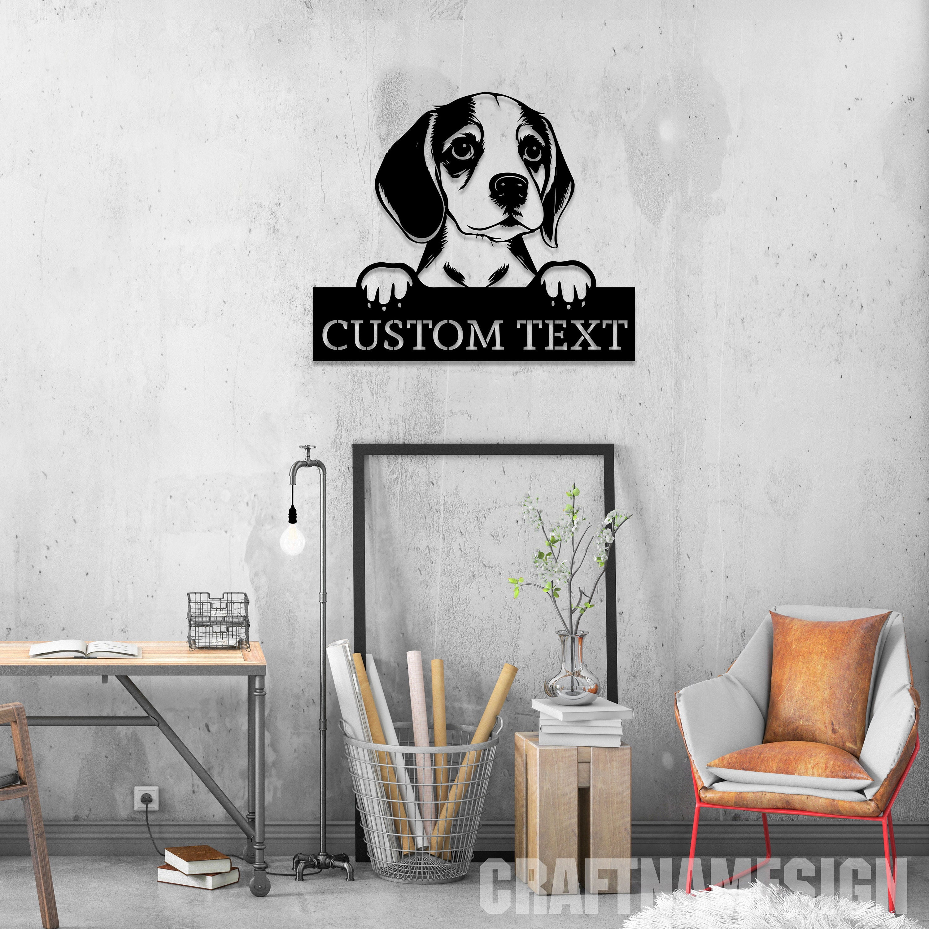 Craftnamesign Custom Beagle Dog Metal Wall Art LED Light, Beagle Dog ...