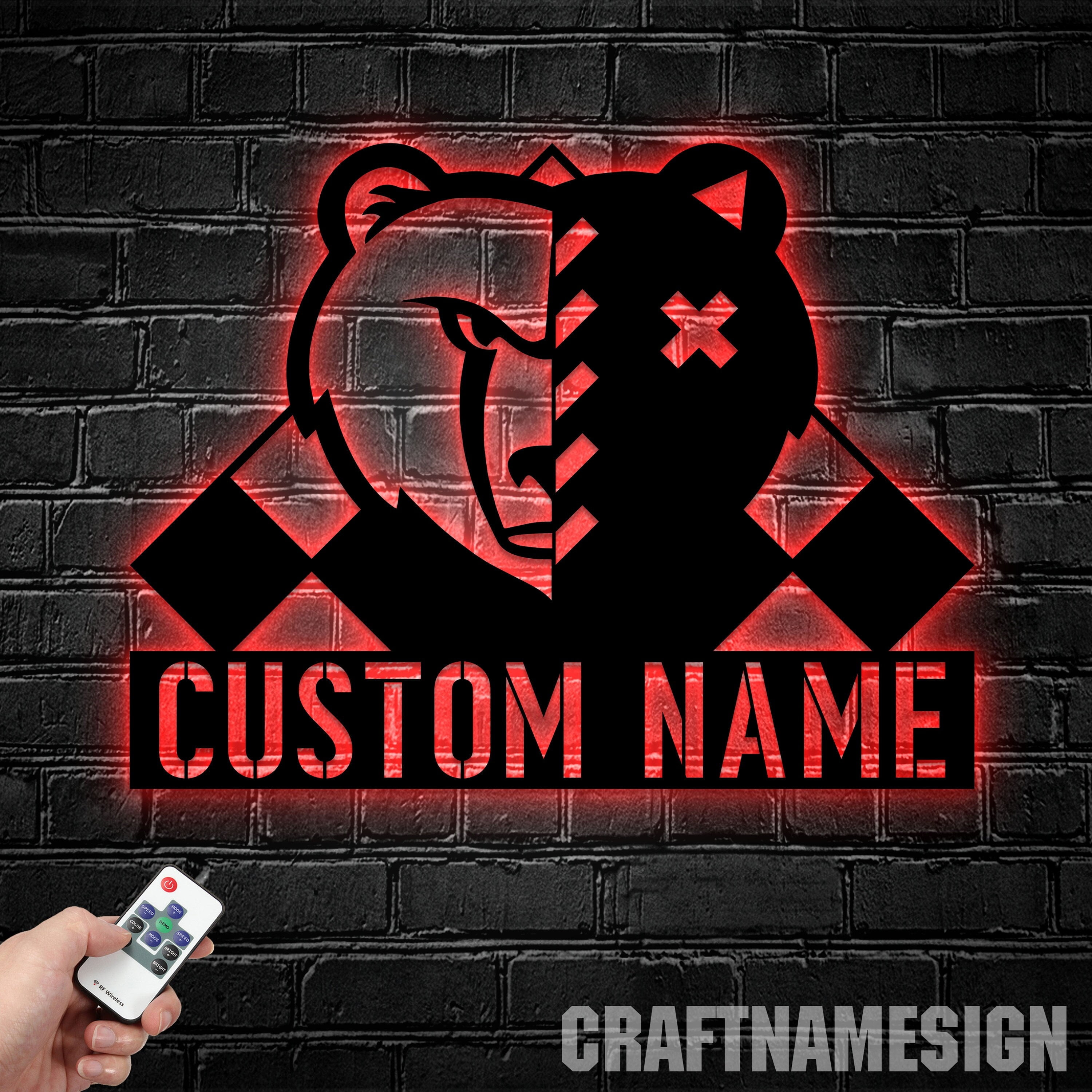 Craftnamesign Custom Bear Metal Wall Art Led Light, Grizzly Bear Sign ...