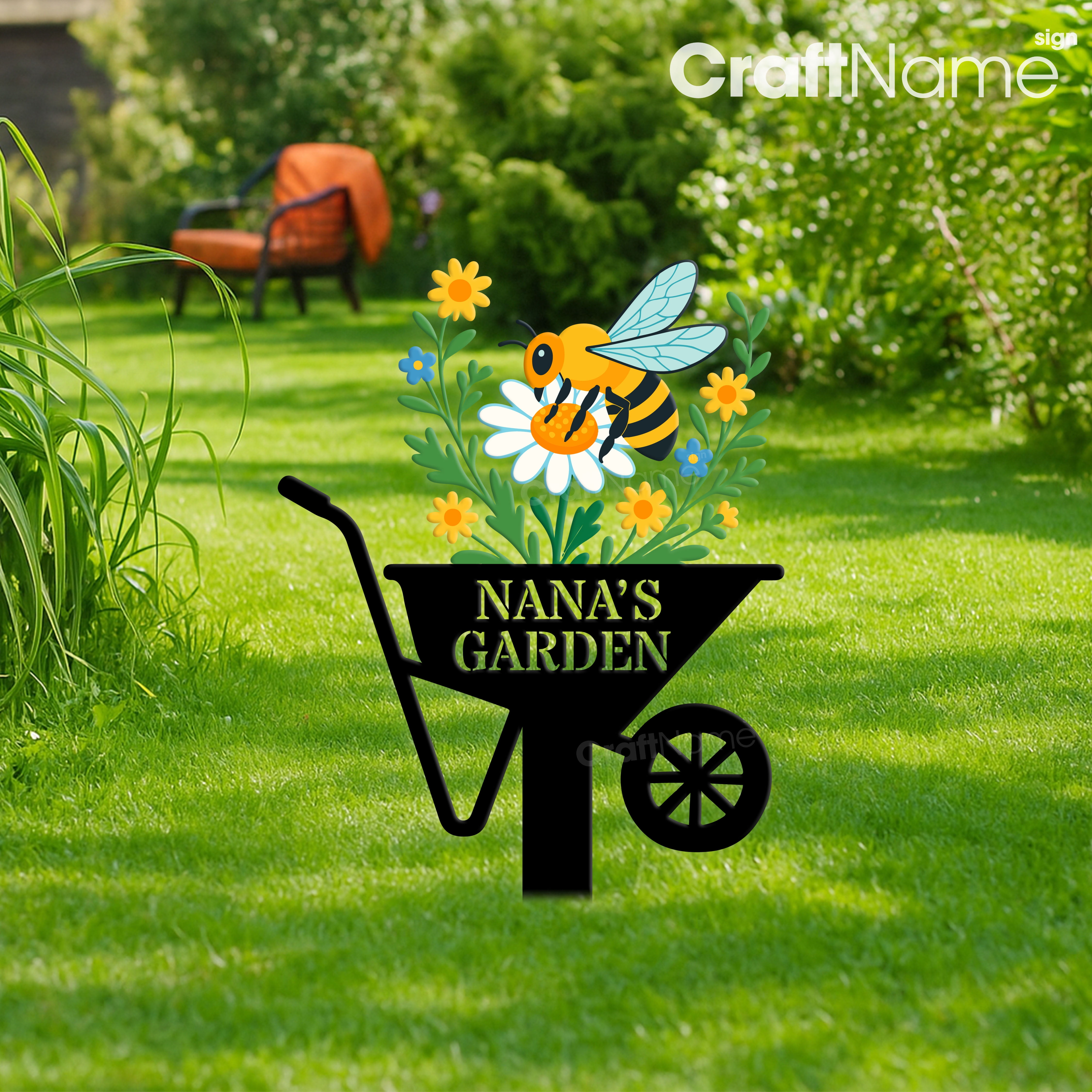 Craftnamesign Custom Bee Floral Garden Stake, Bee Metal Outdoor ...