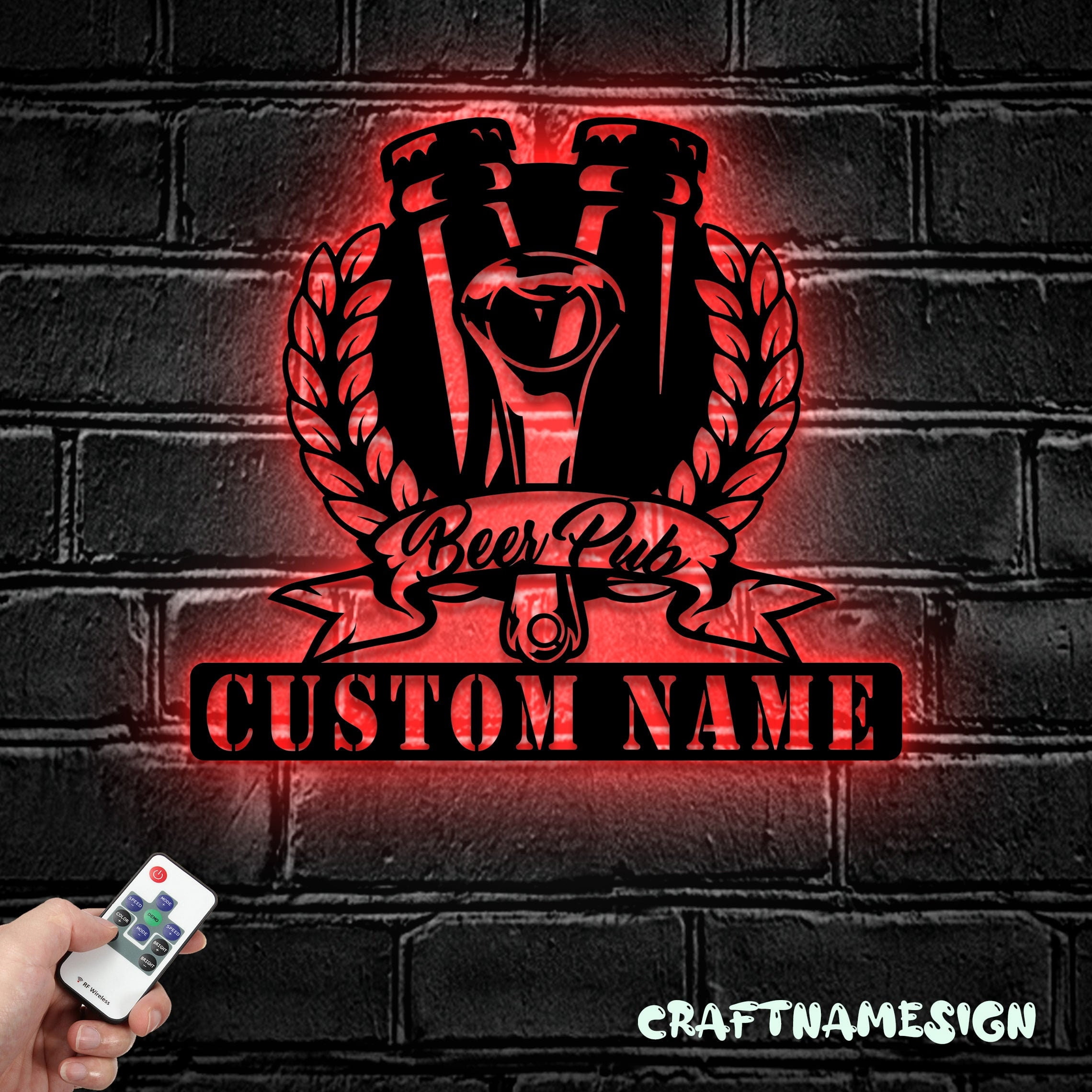 Craftnamesign Custom Beer Bar Metal Wall Art LED Light, Personalized ...