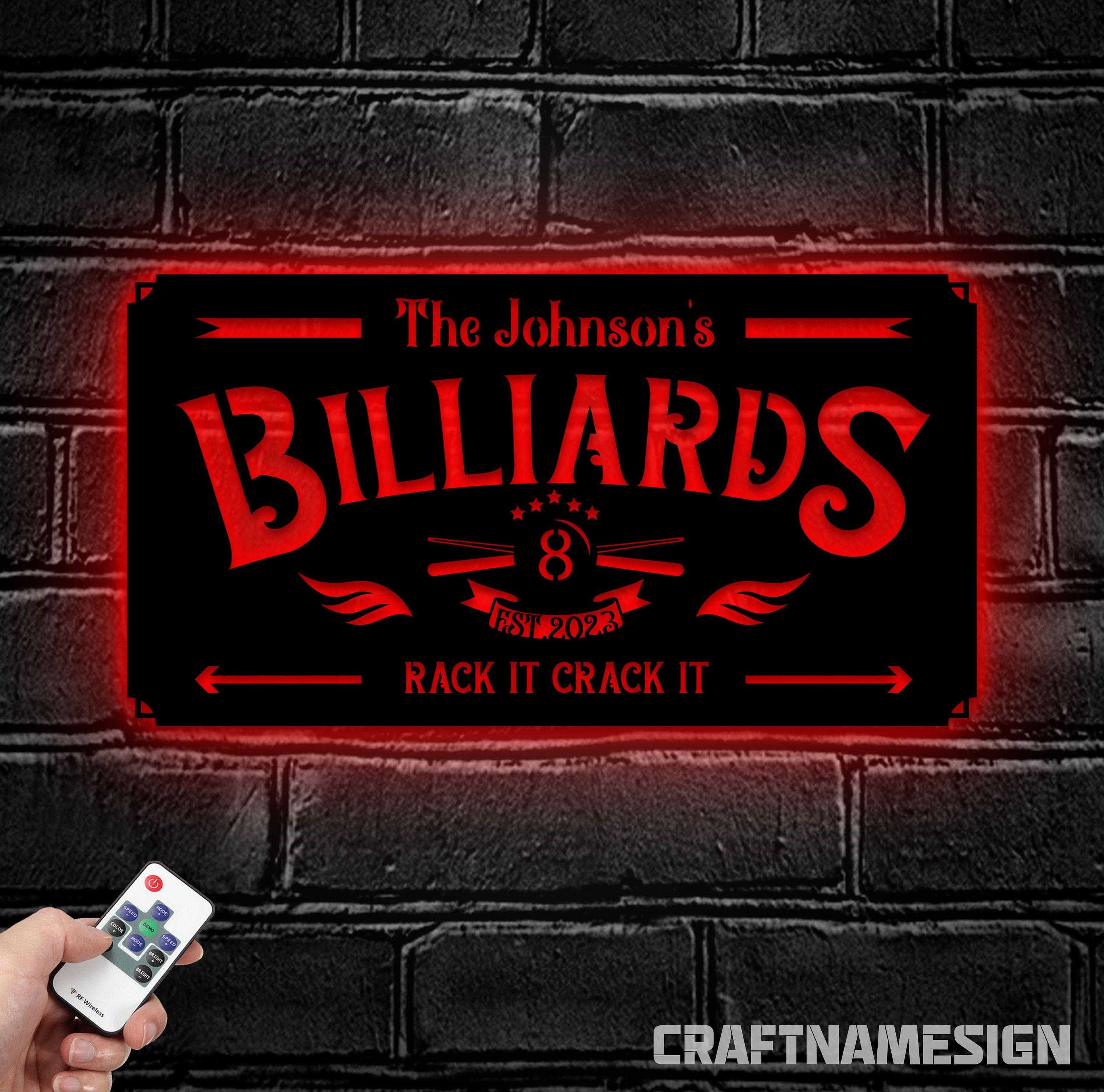 Craftnamesign Custom Billiards Metal Wall Art with LED Light, Custom ...