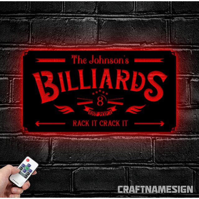 Craftnamesign Custom Billiards Metal Wall Art with LED Light, Custom ...