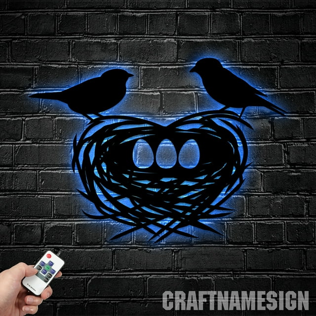 Craftnamesign Custom Bird Nest Metal Wall Art LED Light, Custom Bird ...