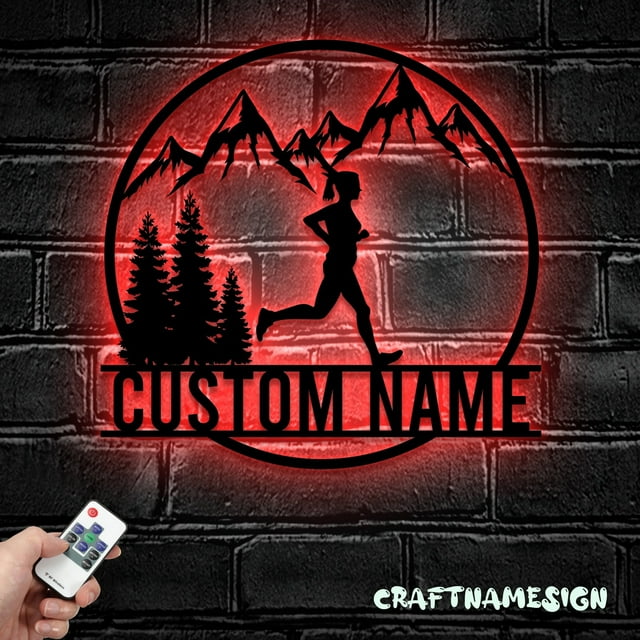 Craftnamesign Custom Female Trail Running Metal Wall Art LED Light ...