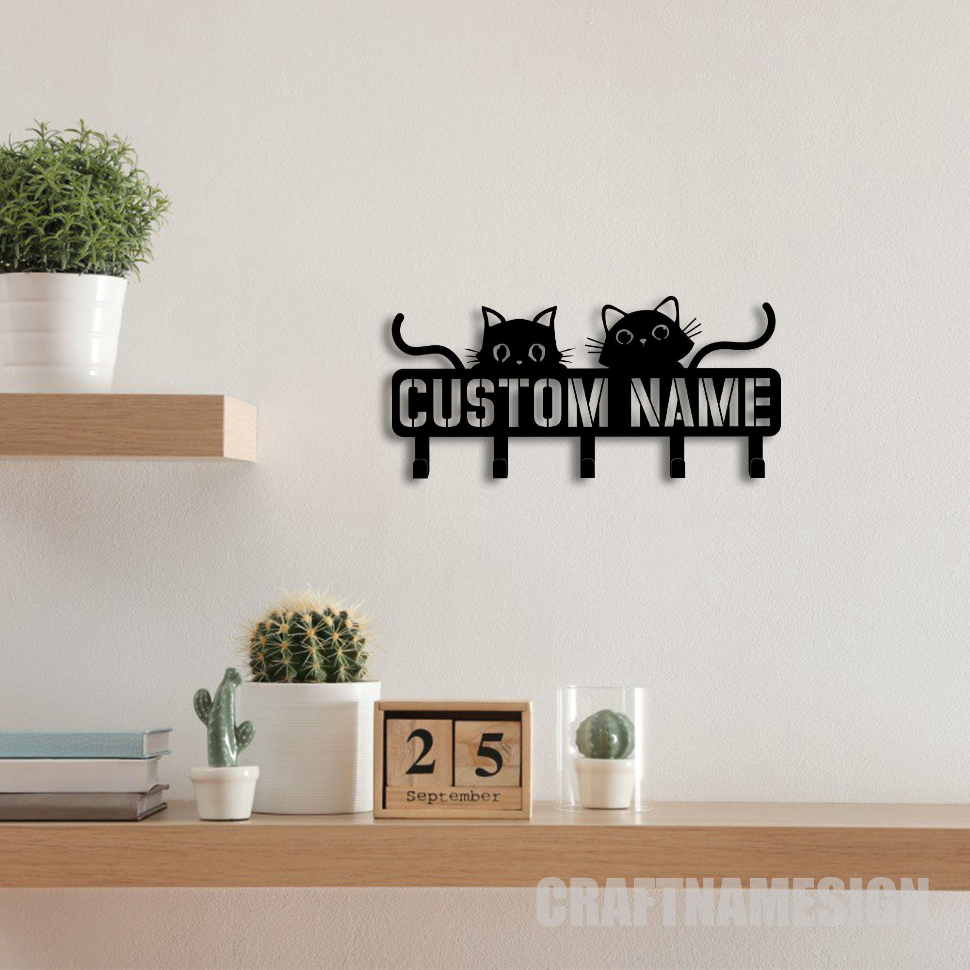 Craftnamesign Custom Black Cat Metal Key Holder, Cat Lover Entryway ...