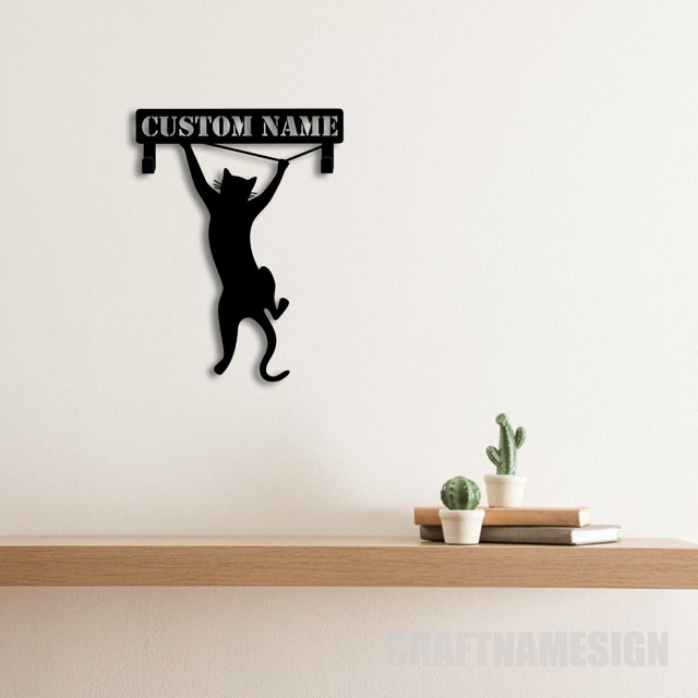 Craftnamesign Custom Black Cat Metal Key Holder, Cat Wall Decor, Coat ...
