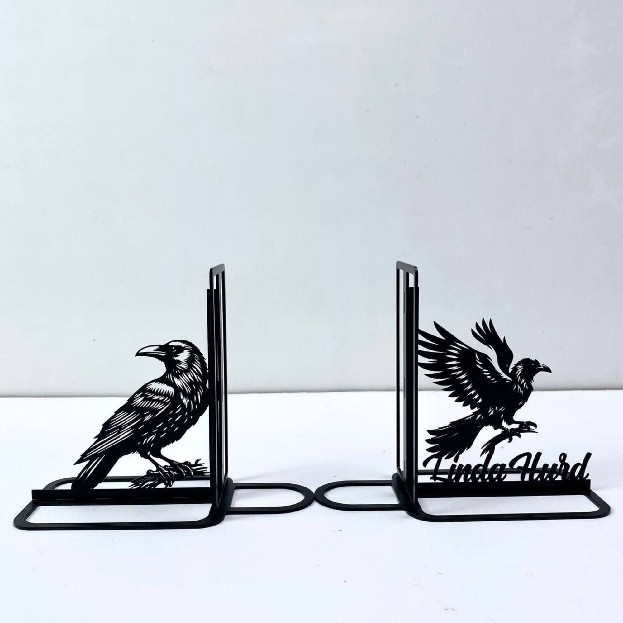 Craftnamesign Custom Black Raven Metal Bookends for Shelves, Raven Book ...