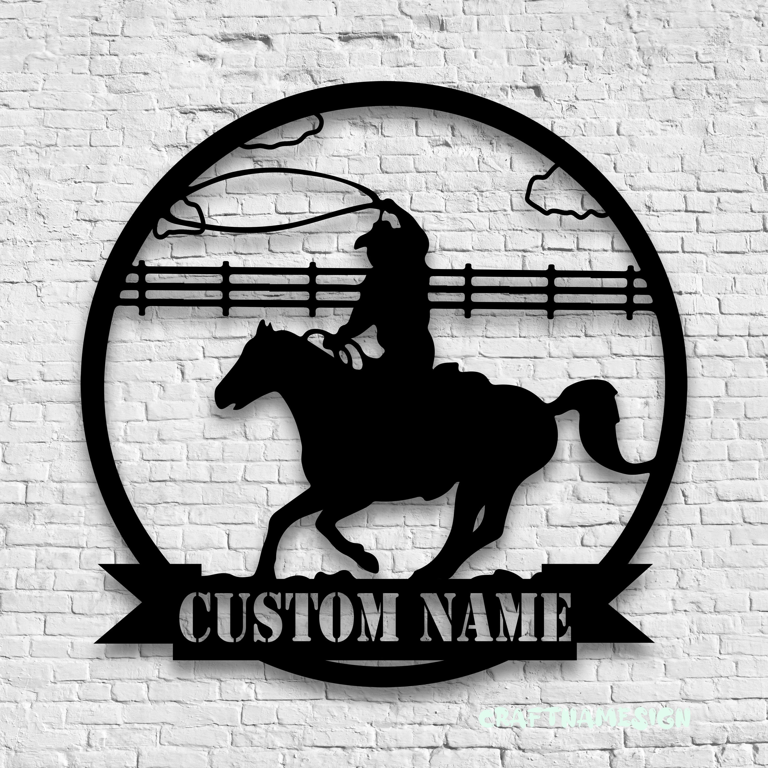 Craftnamesign Custom Cowboy Riding Horse Metal Wall Art LED Light ...