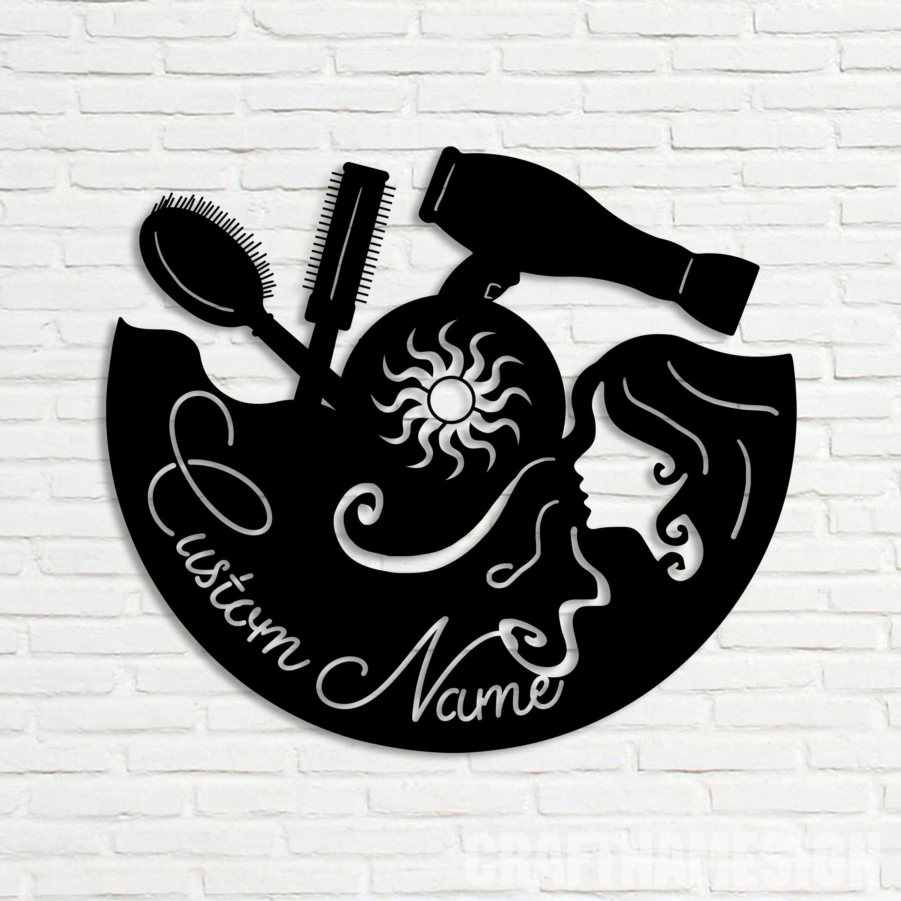 Craftnamesign Custom Hair Salon Metal Wall Art LED Light, Personalized ...