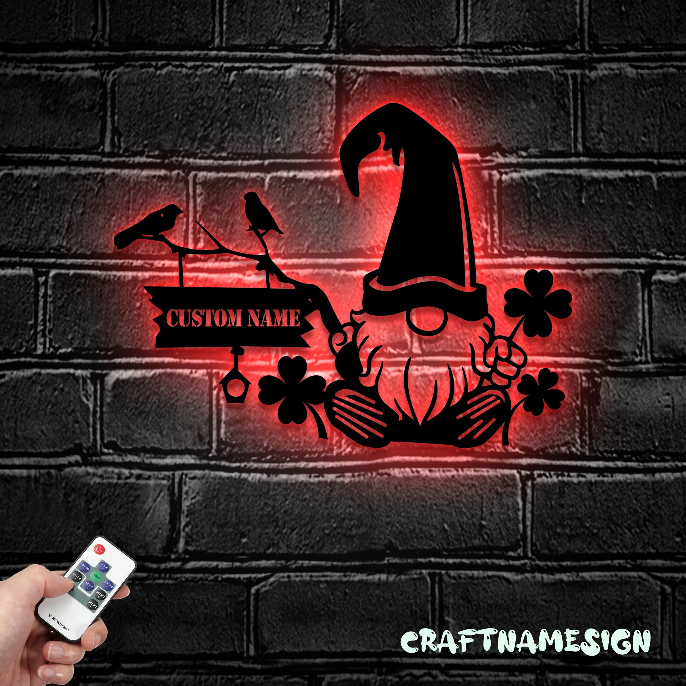 Craftnamesign Custom Gnome Metal Wall Art LED Light, Gnome Name Sign ...