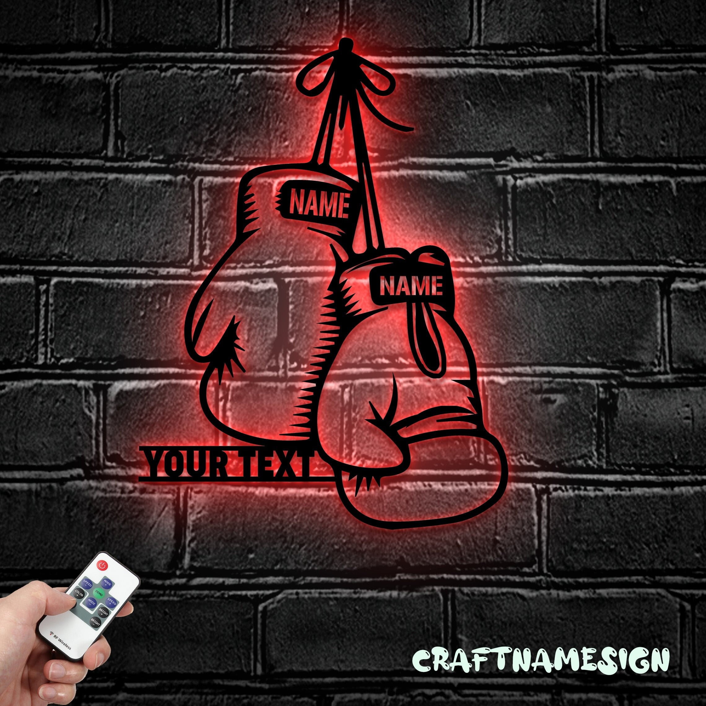 Craftnamesign Custom Boxing Gloves Metal Wall Art LED Light, Boxer Name ...