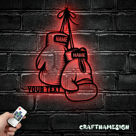 Craftnamesign Custom Boxing Gloves Metal Wall Art LED Light, Boxer Name ...