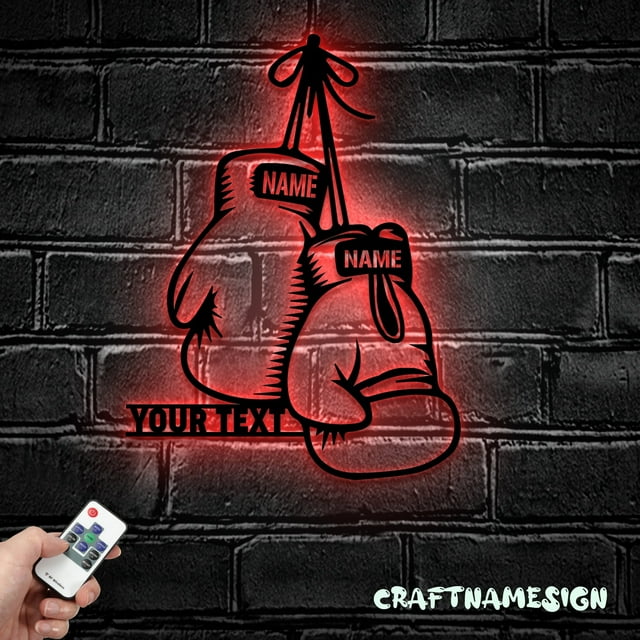 Craftnamesign Custom Boxing Gloves Metal Wall Art LED Light, Boxer Name ...