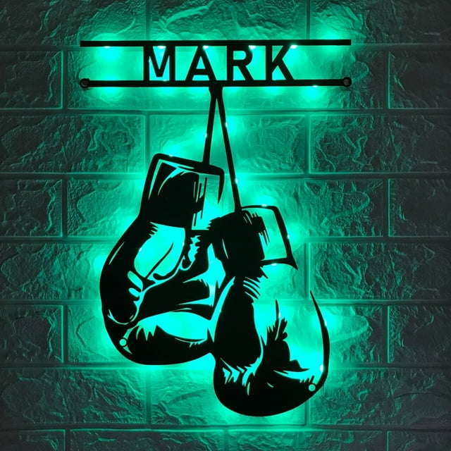 Craftnamesign Custom Boxing Gloves Metal Wall Art LED Light ...