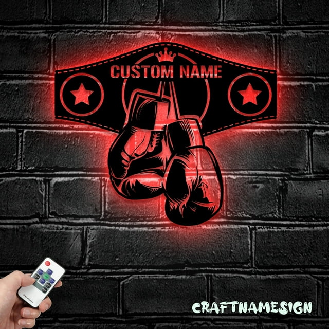Craftnamesign Custom Boxing Gloves Metal Wall Art with LED Light, King ...