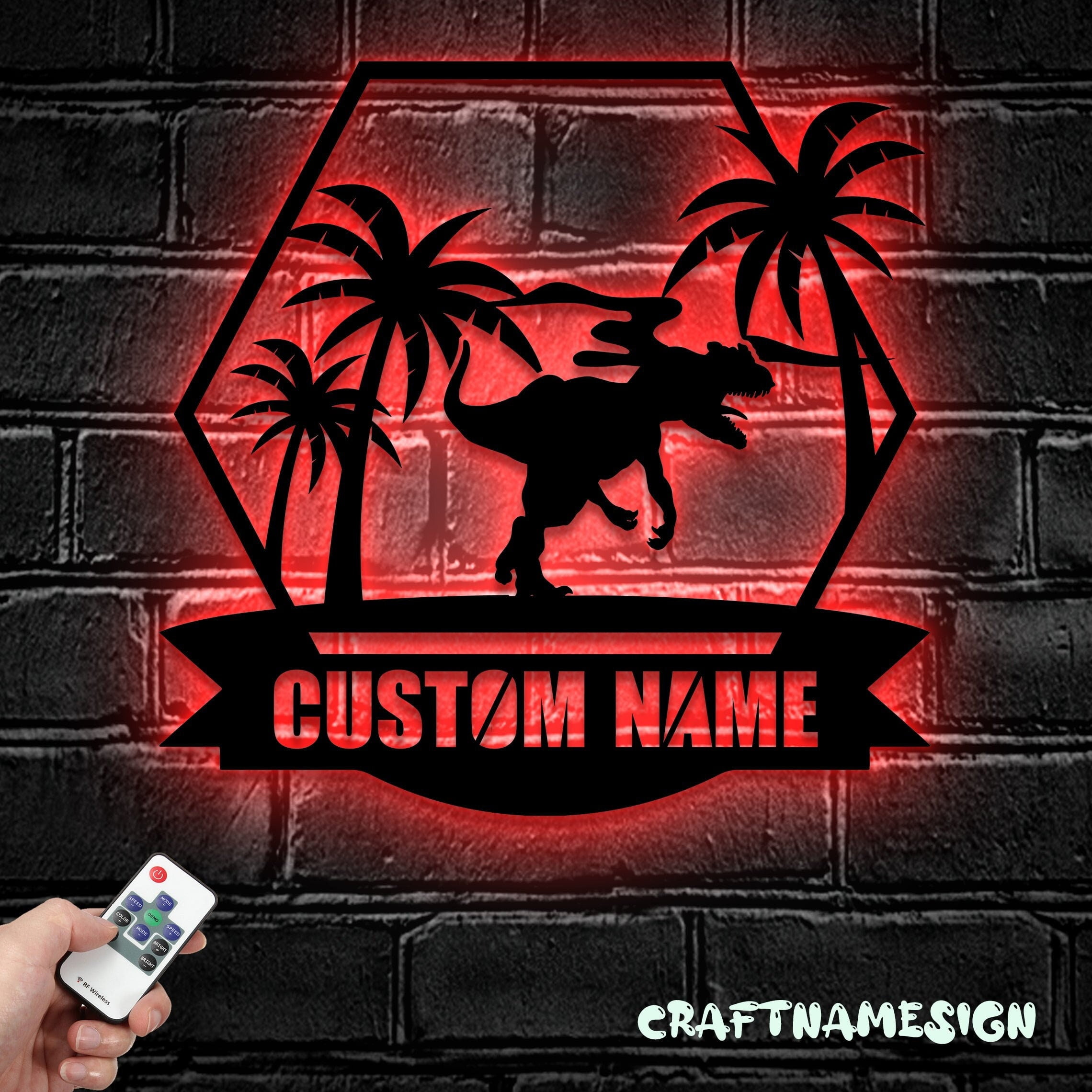 Craftnamesign Custom Brachiosaurus Dinosaur Metal Wall Art LED Light ...