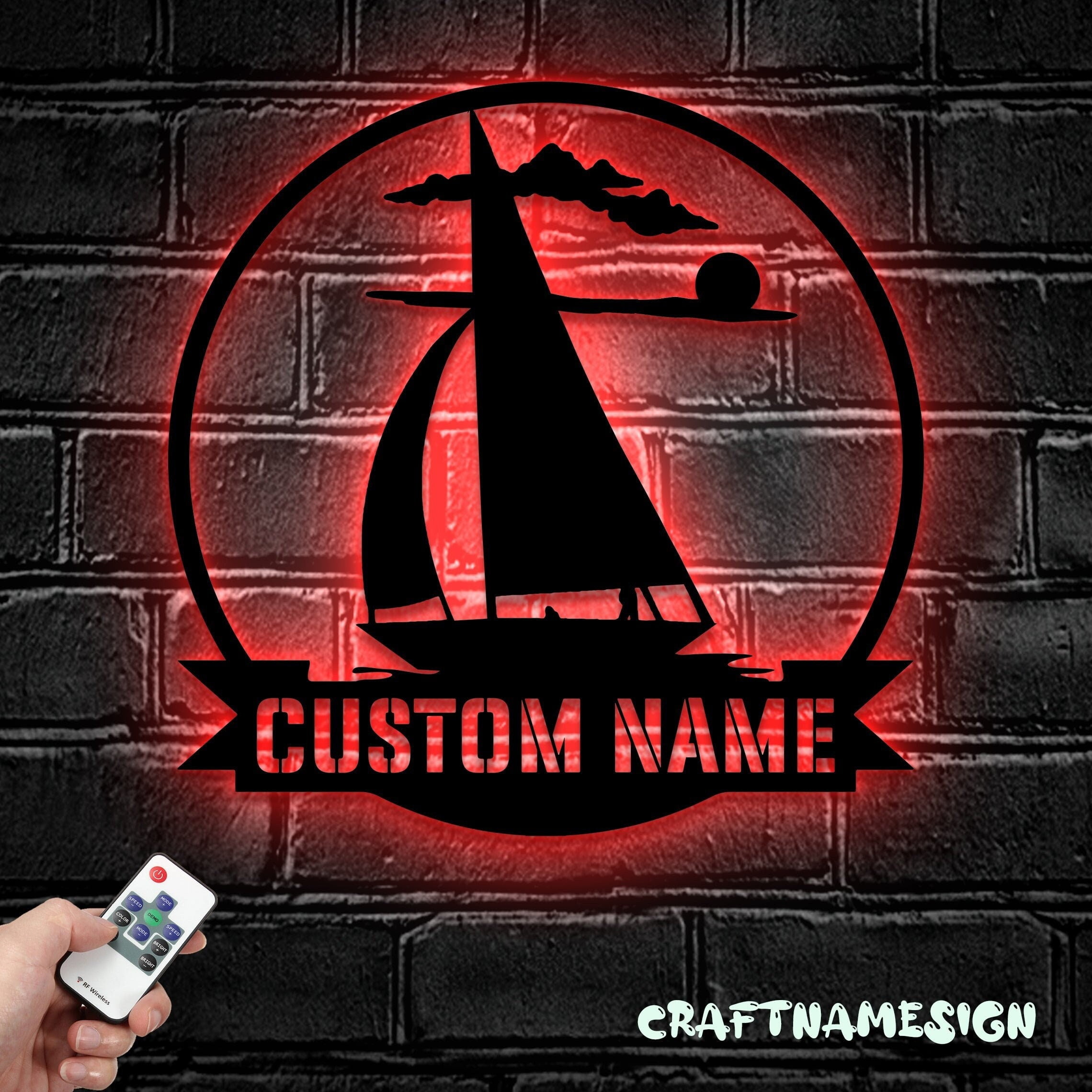 Craftnamesign Custom Brig Sailing Metal Wall Art LED Light ...