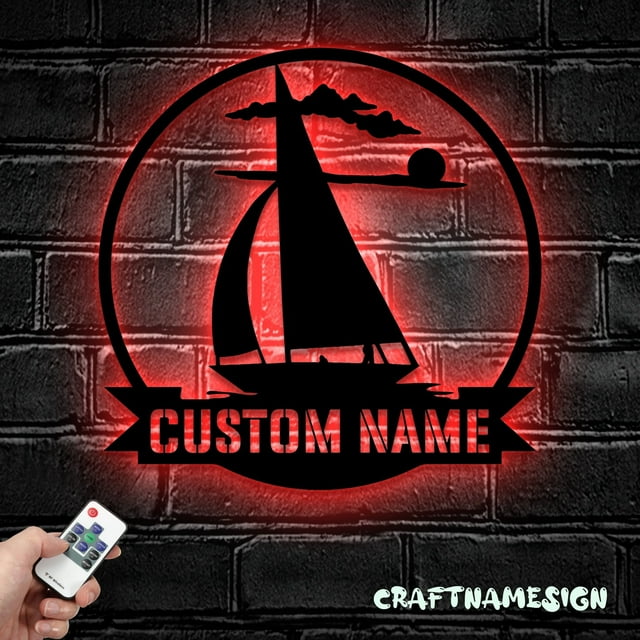 Craftnamesign Custom Brig Sailing Metal Wall Art LED Light ...