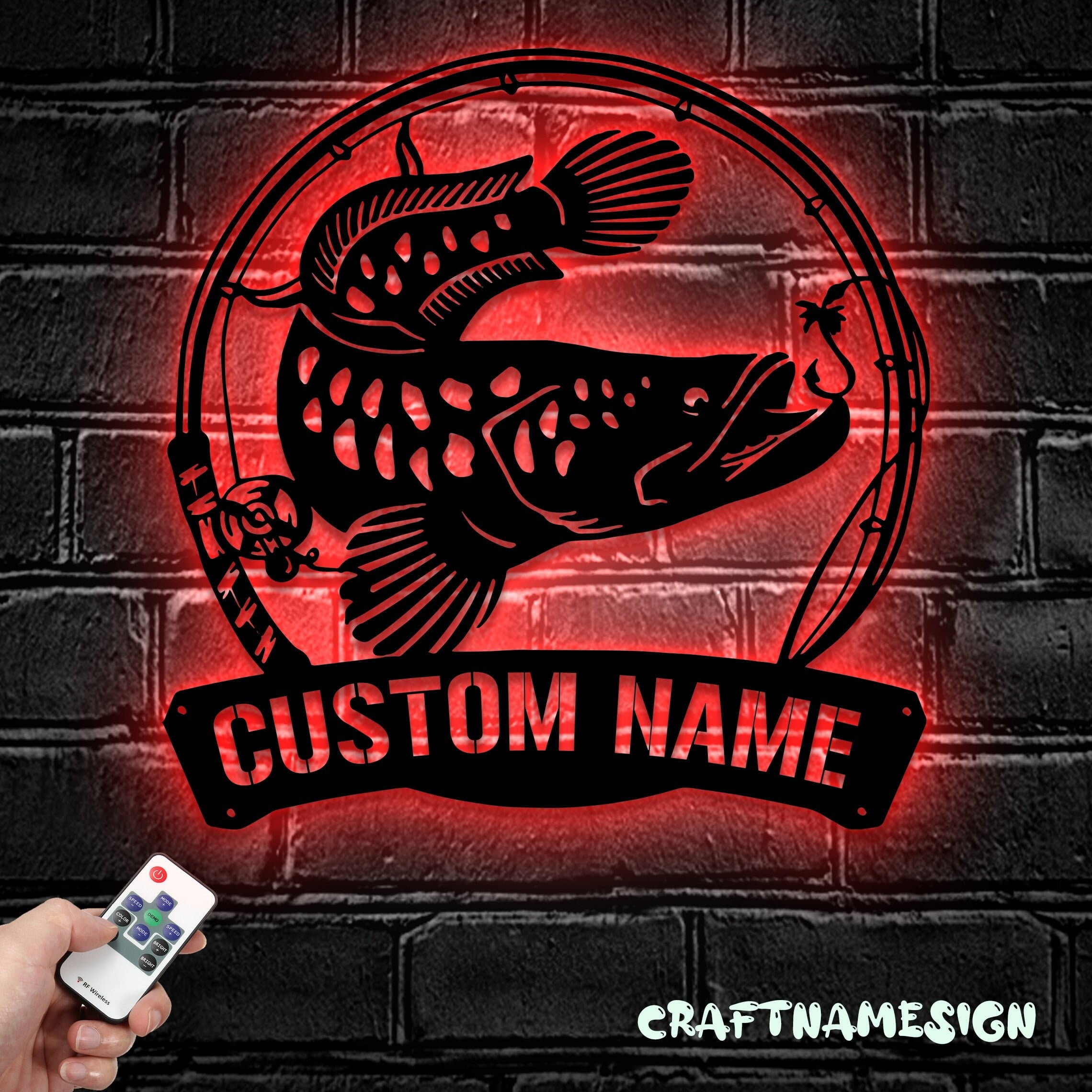 Craftnamesign Custom Brown Trout Fishing Metal Sign LED Light, Fishing ...