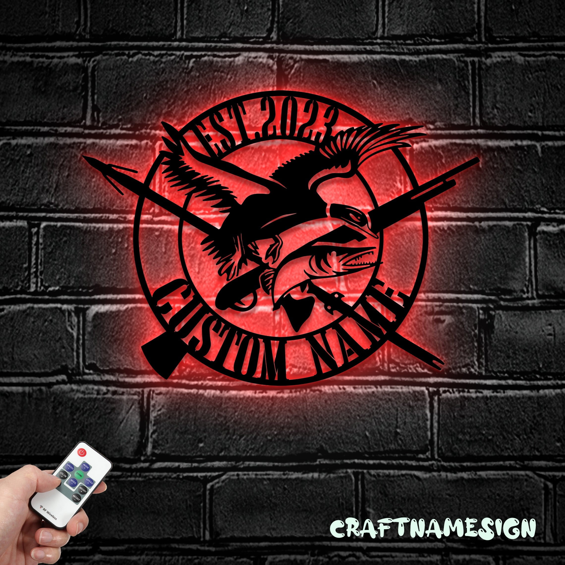 Craftnamesign Custom Fish Duck Hunting Metal Wall Art LED Light, Custom ...