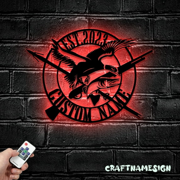 Craftnamesign Custom Fish Duck Hunting Metal Wall Art LED Light, Custom ...