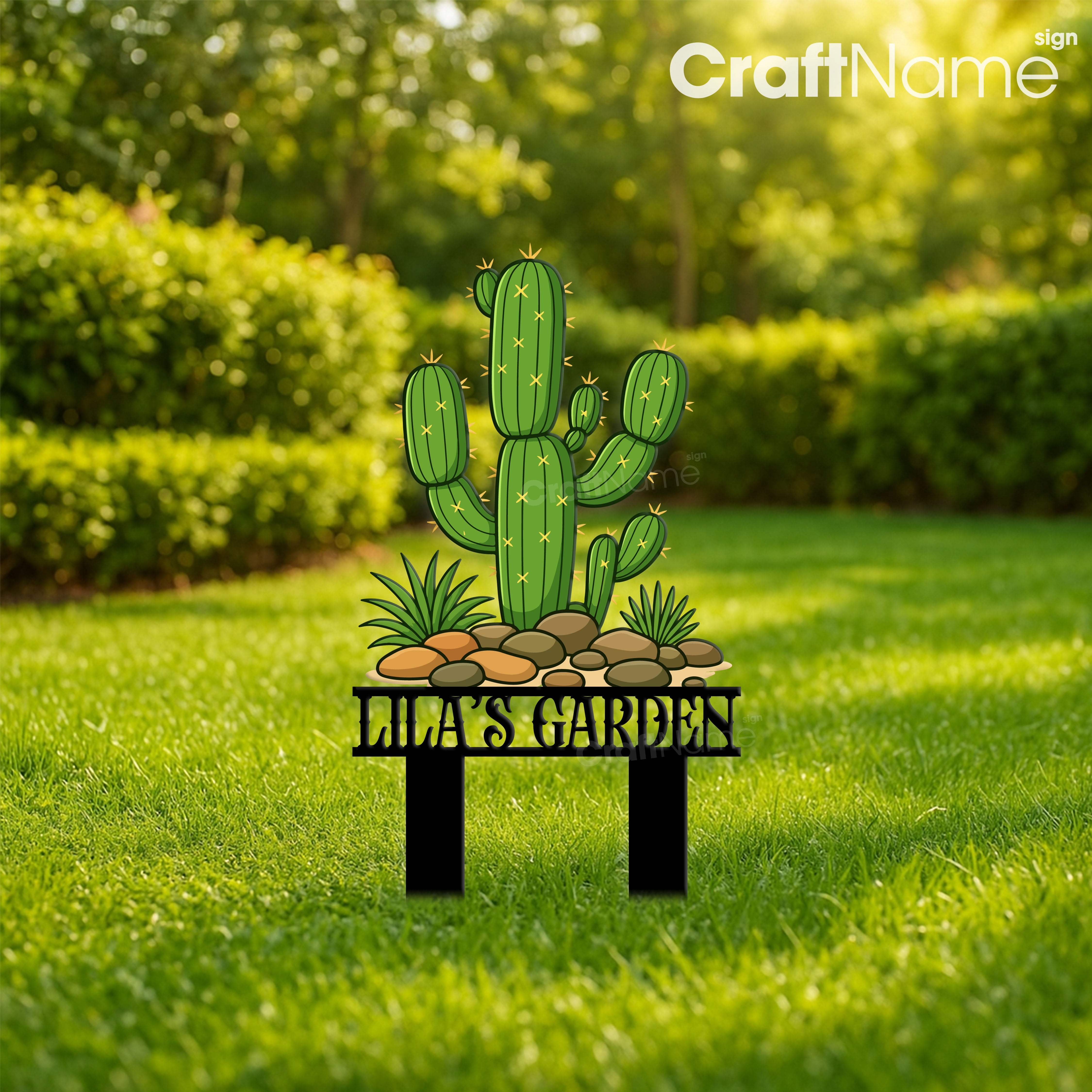 Craftnamesign Custom Cactus Garden Stake, Cactus Metal Outdoor Backyard ...