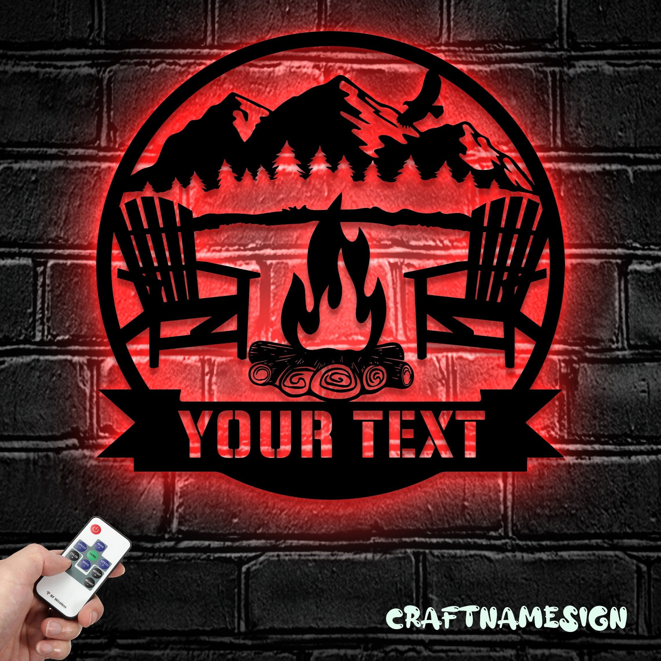 Craftnamesign Custom Camping Metal Wall Art Led Light, Campfire Decor ...