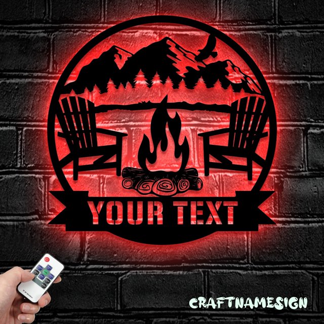 Craftnamesign Custom Camping Metal Wall Art Led Light, Campfire Decor ...