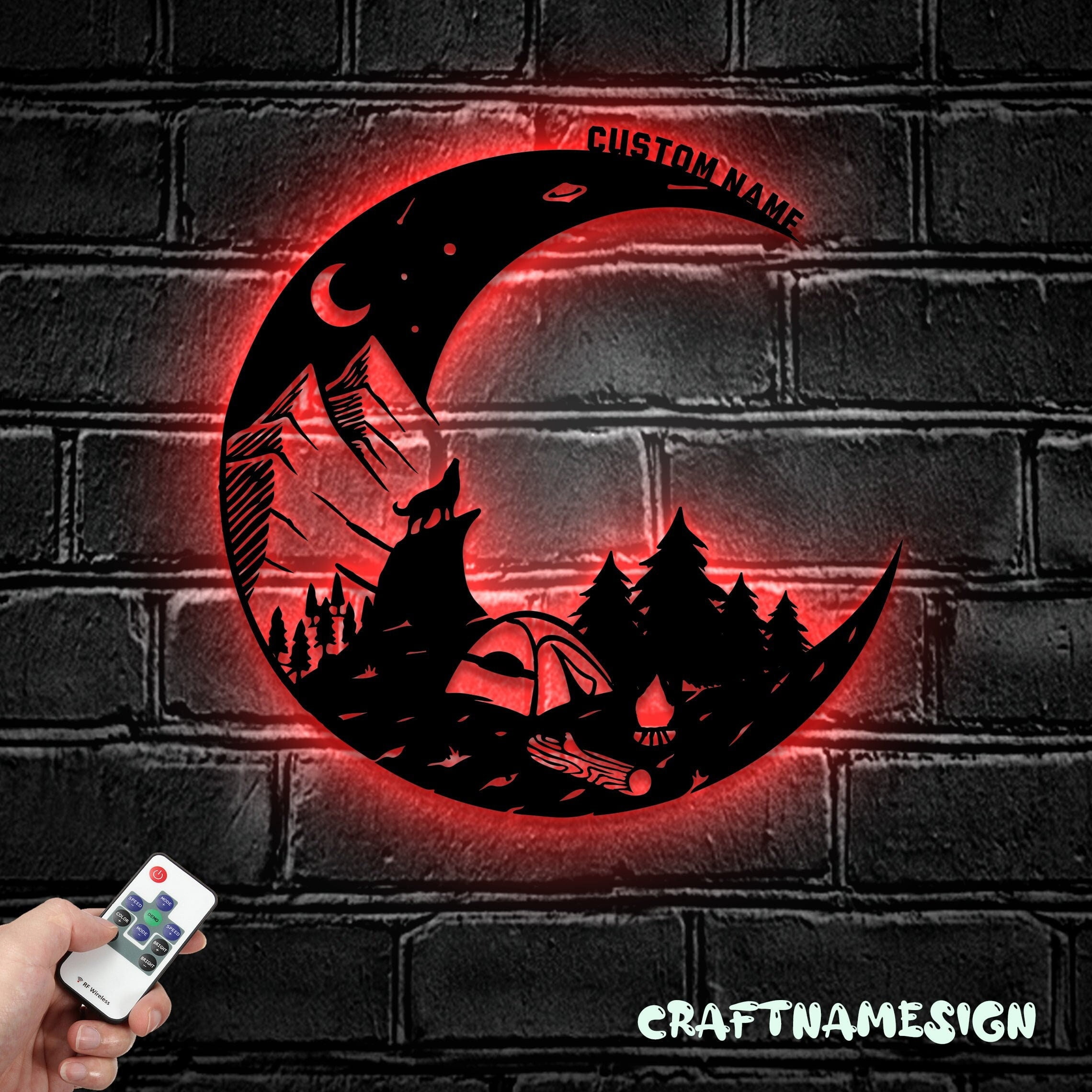 Craftnamesign Custom Camping On The Moon Metal Sign LED Light, Camping ...
