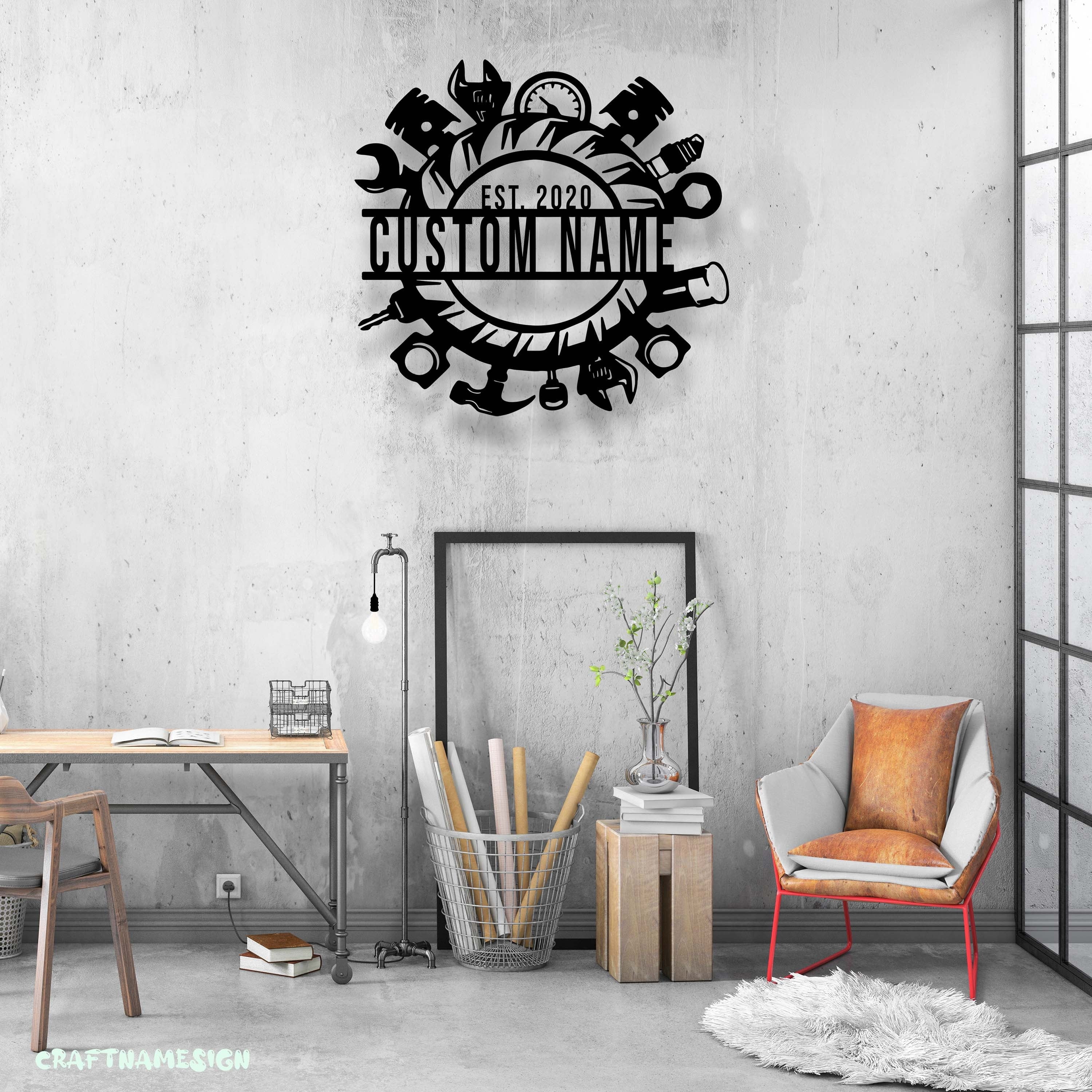 Craftnamesign Custom Car Garage Metal Wall Art LED Light, Personalized ...
