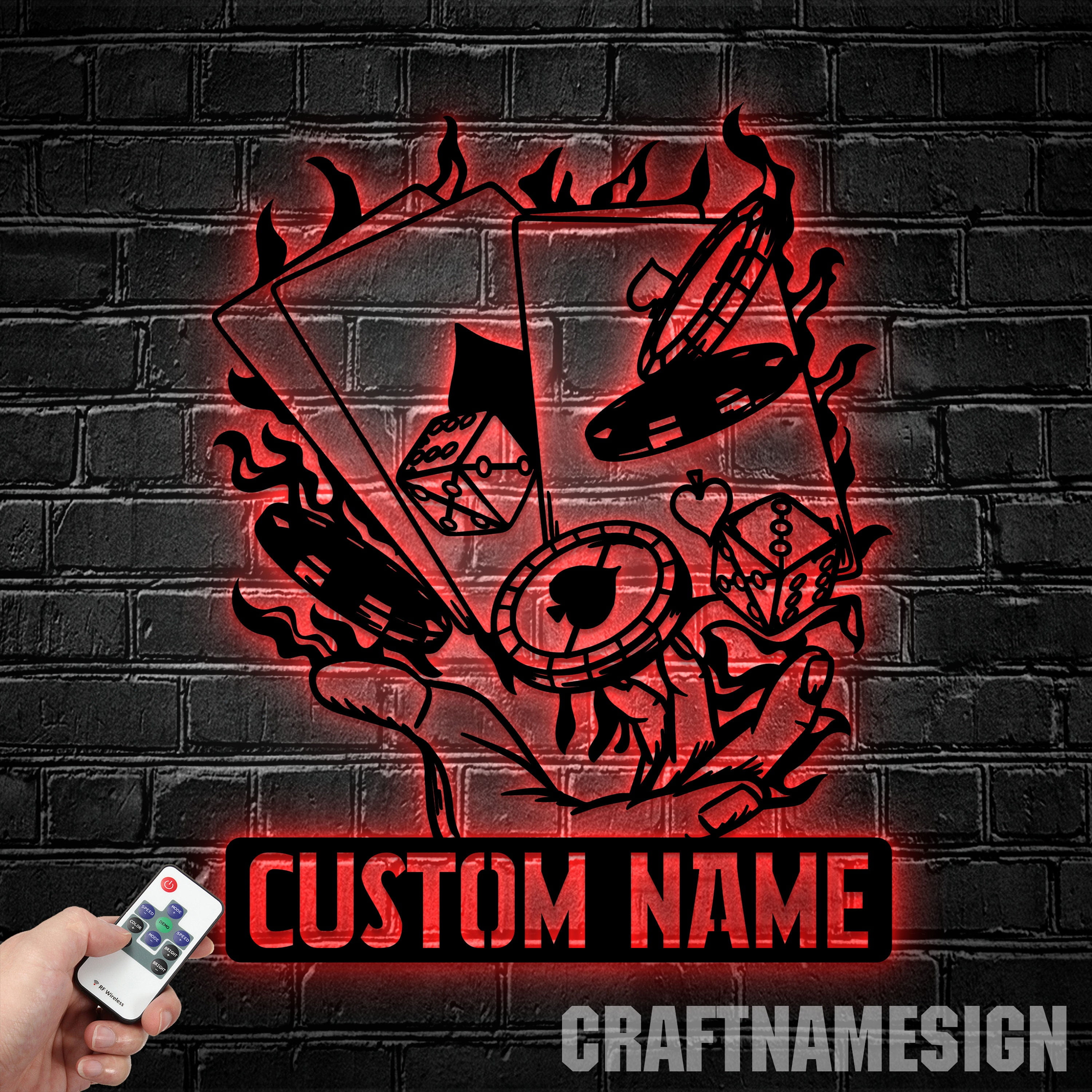 Craftnamesign Custom Casino Metal Wall Art LED Light, Playing Cards ...