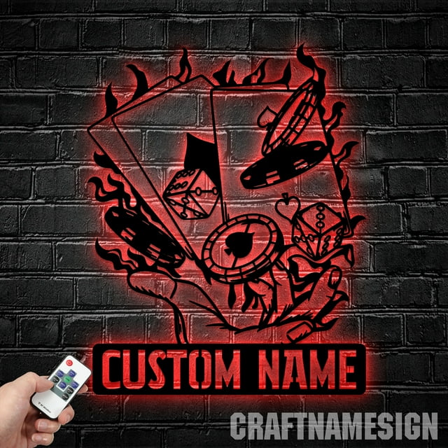 Craftnamesign Custom Casino Metal Wall Art LED Light, Playing Cards ...
