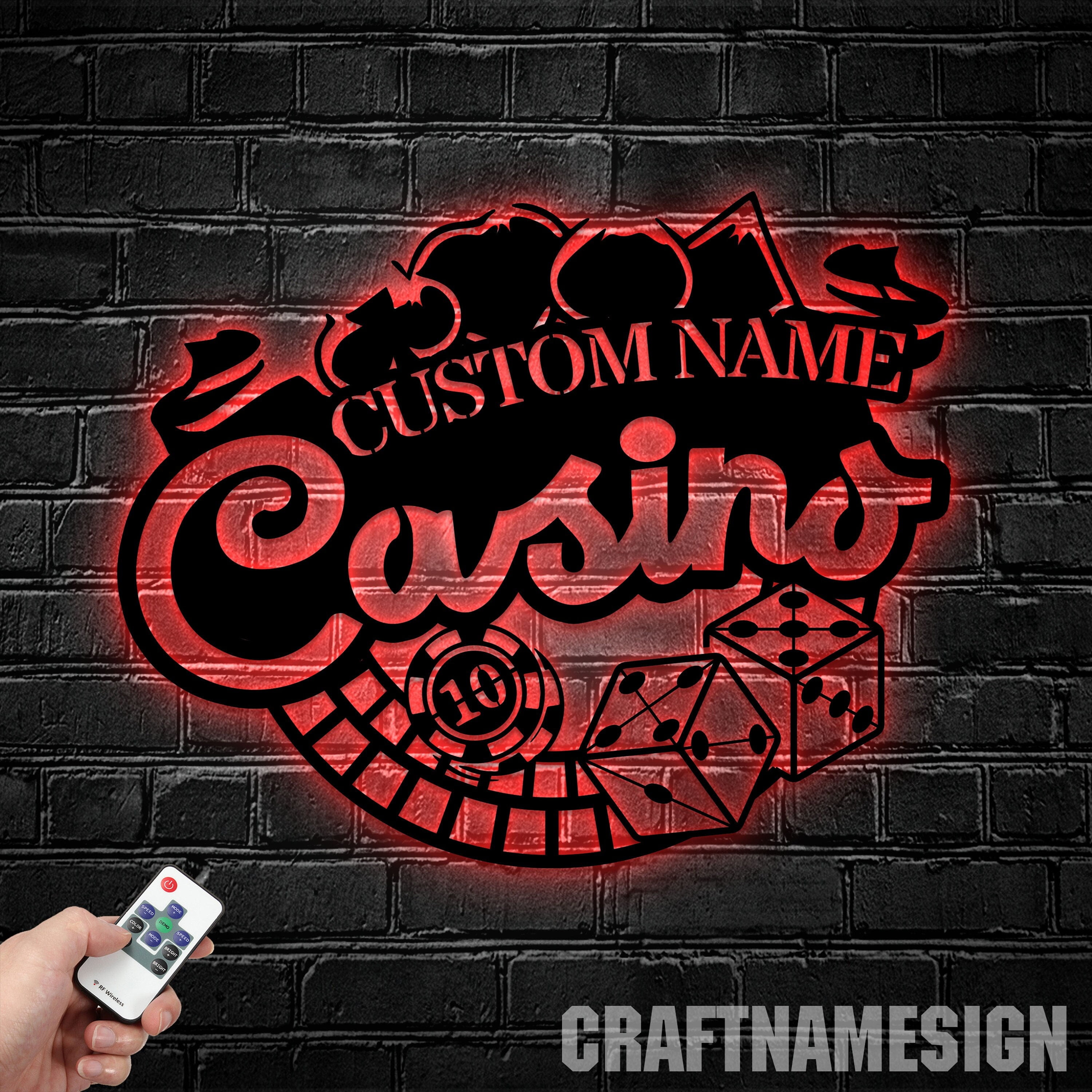 Craftnamesign Custom Casino Metal Wall Art LED Light, Playing Cards ...