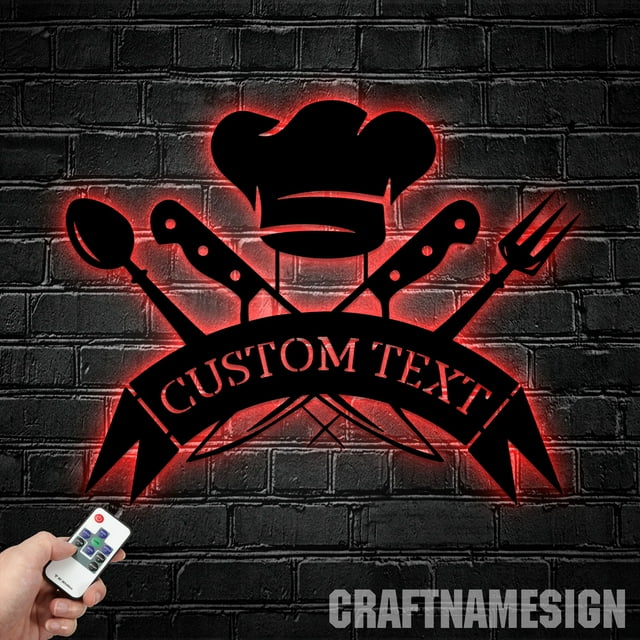 Craftnamesign Custom Chef Hat Metal Sign With LED Light, Custom Chef ...