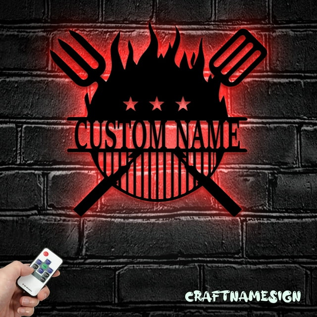 Craftnamesign Custom Chef Tools Metal Wall Art LED Light, Custom ...