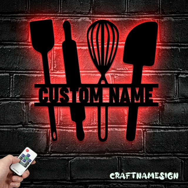 Craftnamesign Custom Chef Tools Metal Wall Art LED Light, Custom ...