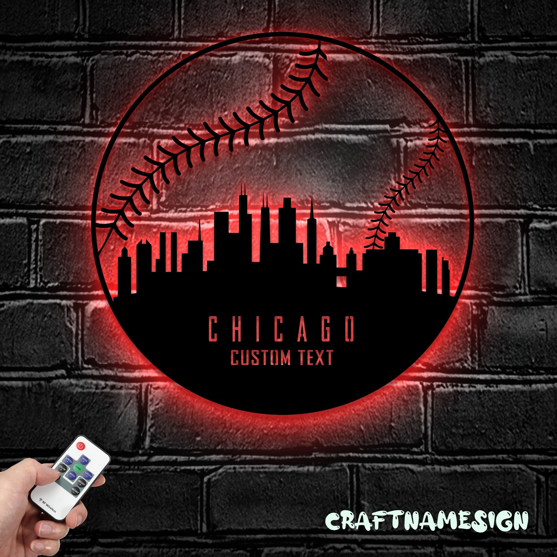 Craftnamesign Custom Chicago Skyline Metal Sign LED Light, Softball ...
