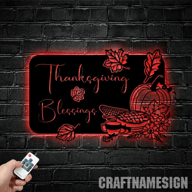 Craftnamesign Thanksgiving Blessings Metal Sign Led Light, Thanksgiving ...