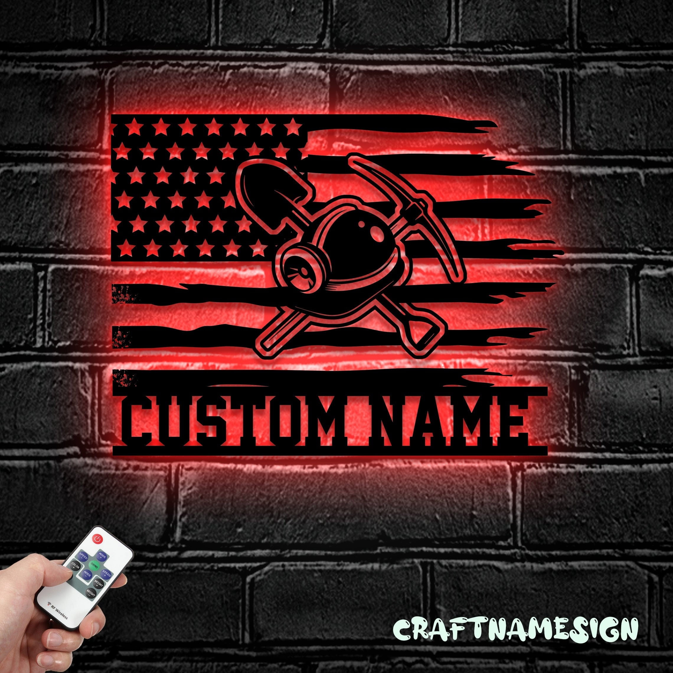 Craftnamesign Custom Coal Mining US Flag Metal Wall Art LED Light ...
