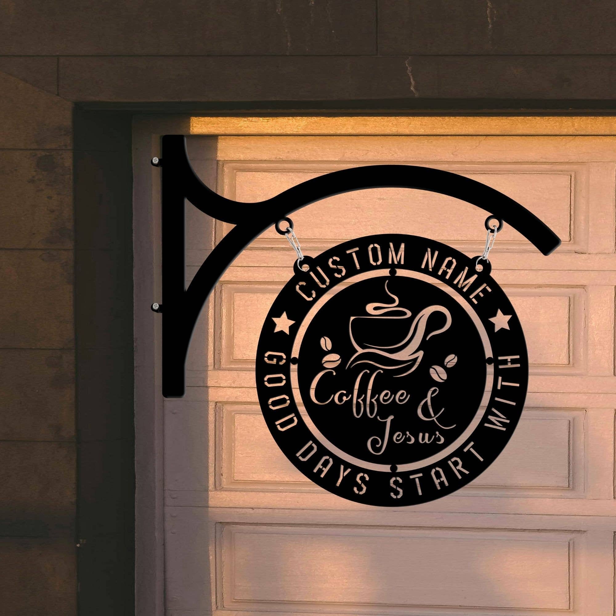 Craftnamesign Custom Coffee & Jesus Metal Hanging Sign, Coffee Store ...
