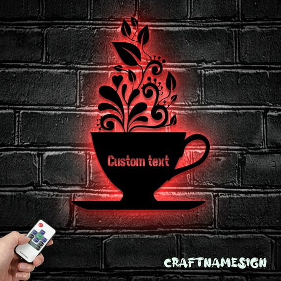 Craftnamesign Custom Coffee Shop Metal Wall Art LED Light, Personalized ...