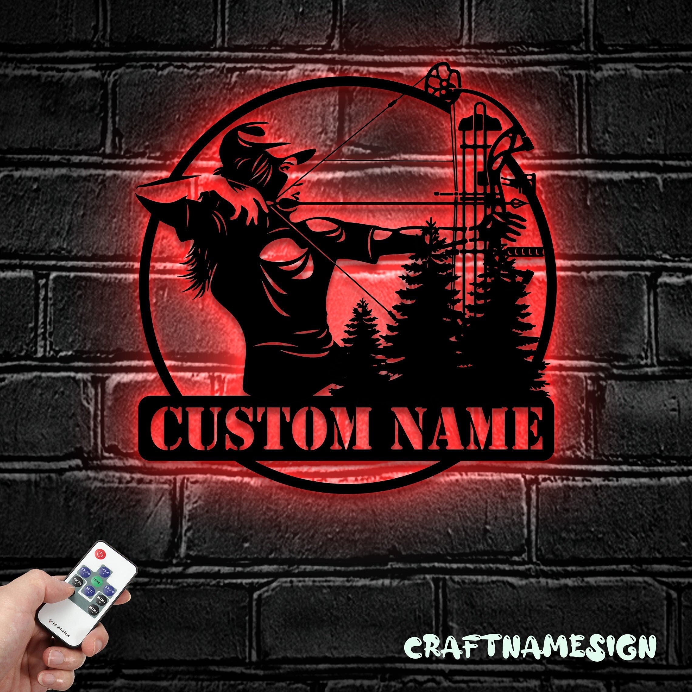 Craftnamesign Custom Compound Bow Hunter Metal Wall Art LED Light ...
