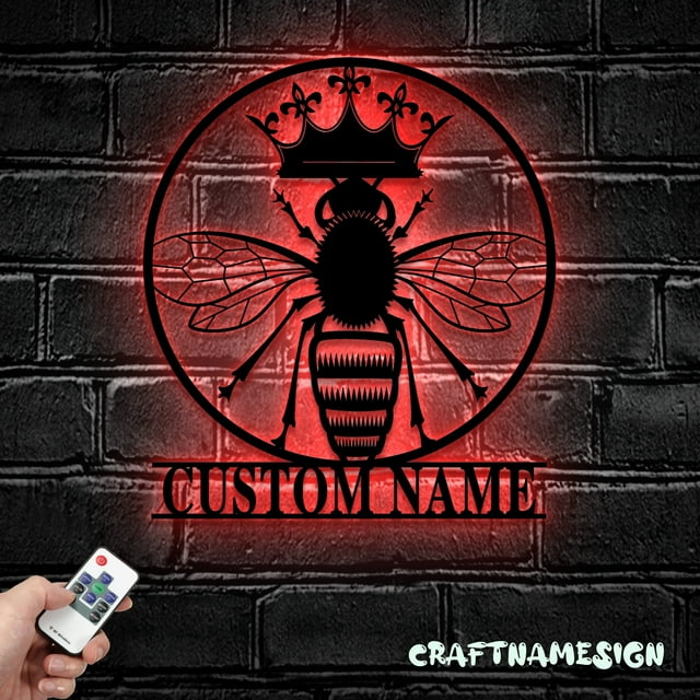 Craftnamesign Custom Queen Bee Metal Wall Art LED Light, Personalized ...
