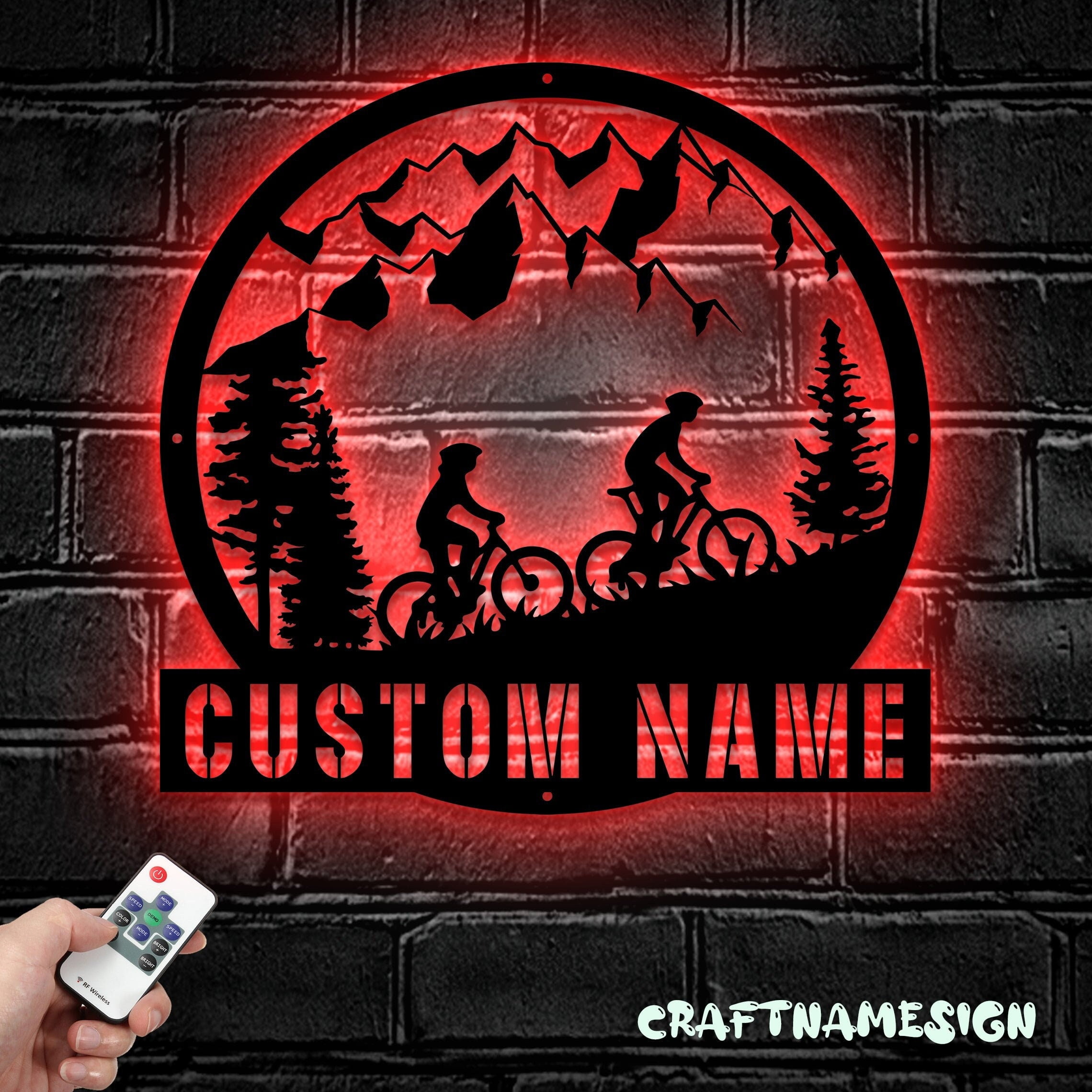 Craftnamesign Custom Couple Mountain Bike Metal Wall Art LED Light ...