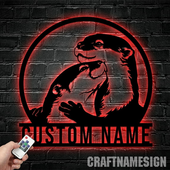 Craftnamesign Custom Couple Otter Metal Wall Art LED Light, Otter Sign ...