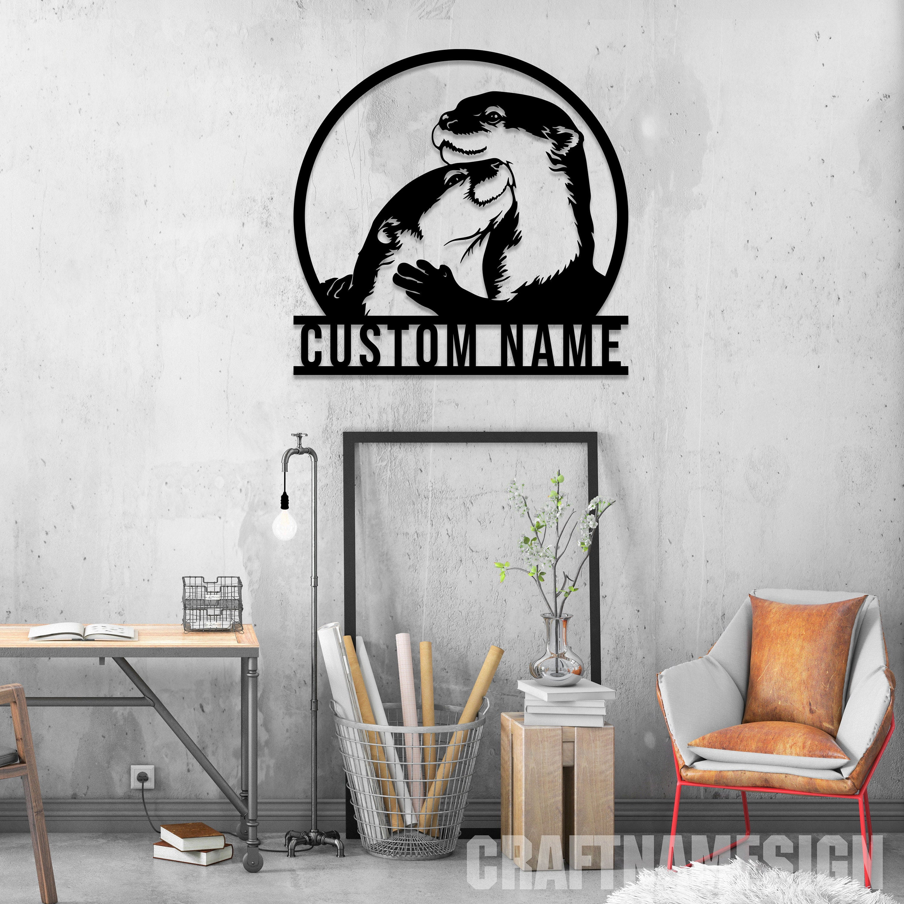Craftnamesign Custom Couple Otter Metal Wall Art LED Light, Otter Sign ...