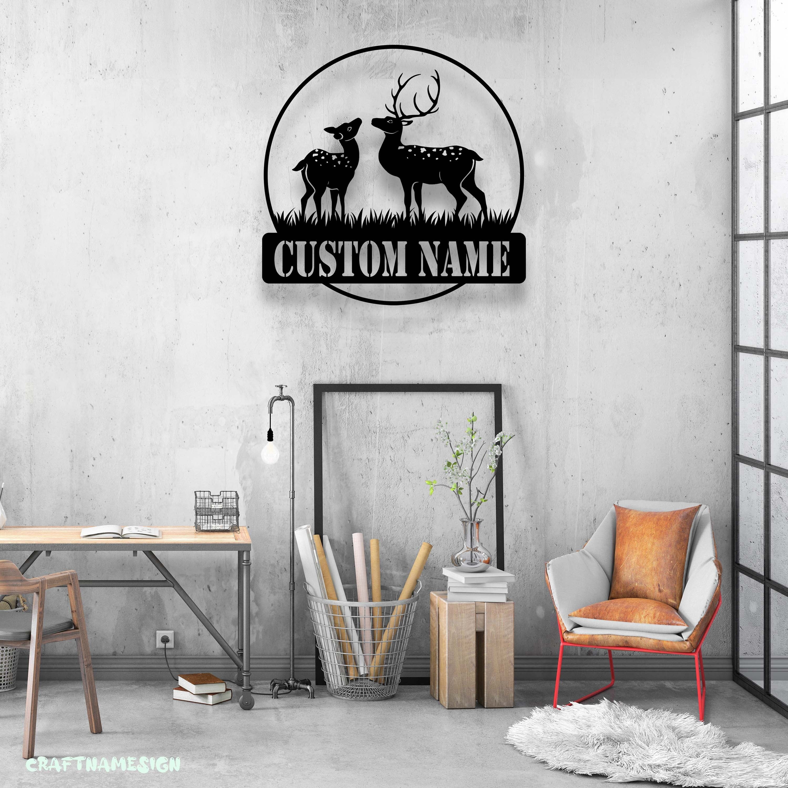 Craftnamesign Custom Couple Reindeer Metal Wall Art LED Light, Reindeer Name Sign, Deer Wall ...