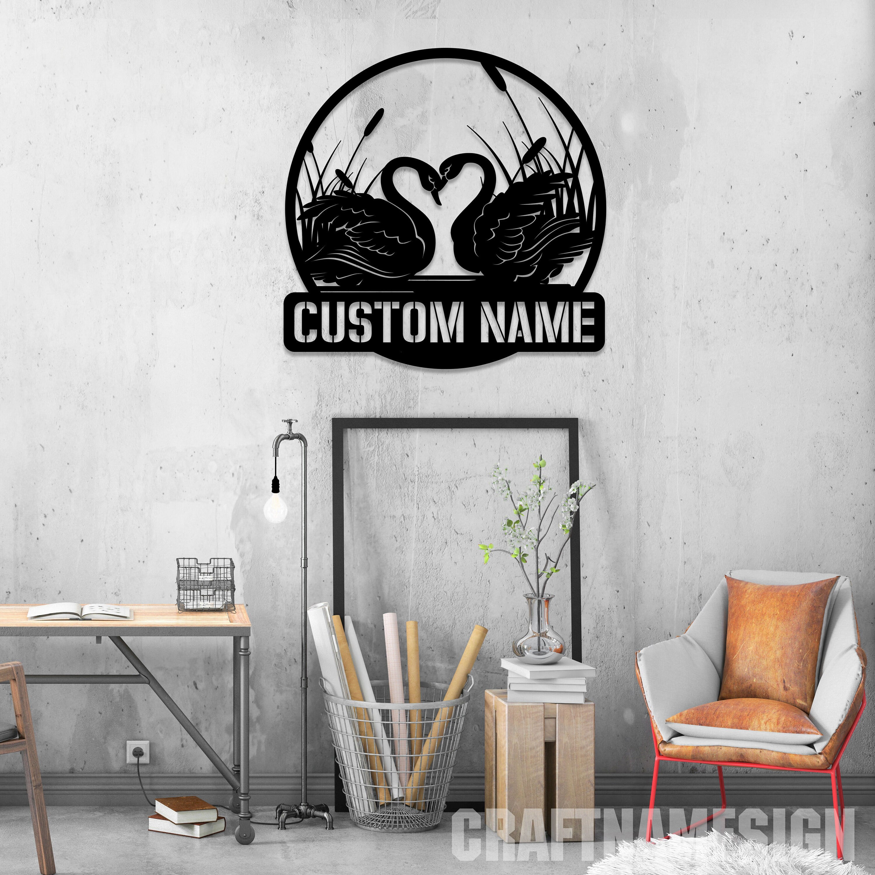Craftnamesign Custom Couple Swan Metal Wall Art Led Light, Beautiful ...