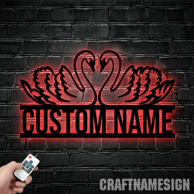 Craftnamesign Custom Couple Swan Metal Wall Art Led Light, Swan Sign ...