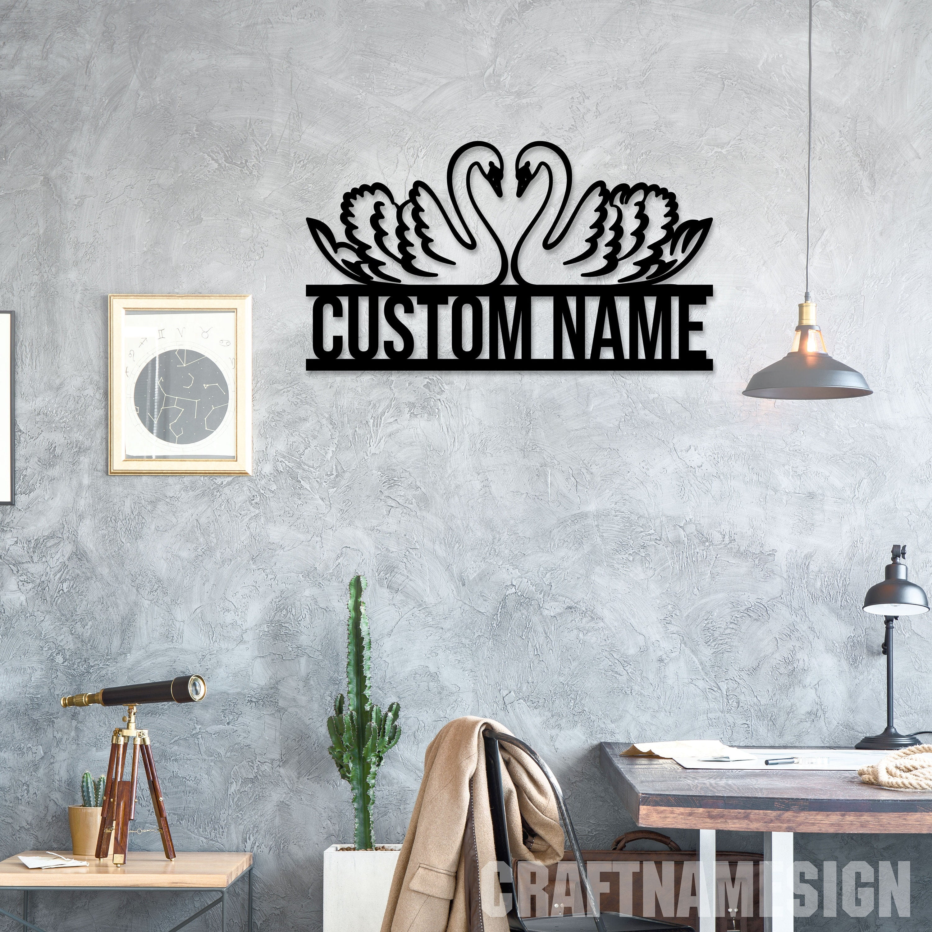 Craftnamesign Custom Couple Swan Metal Wall Art Led Light, Swan Sign ...